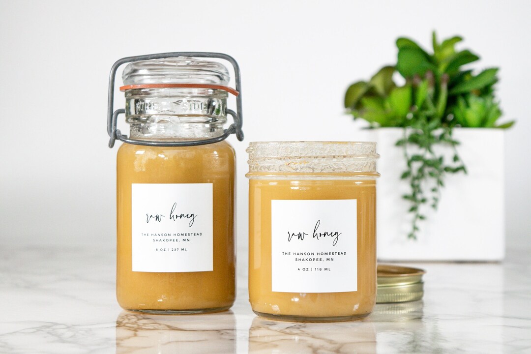 Simple-script Honey Labels • Personalized • Water and Oil Resistant ...