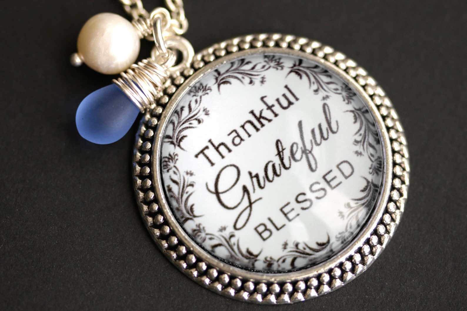 Thankful Grateful Blessed Necklace. Gratitude Pendant with | Etsy