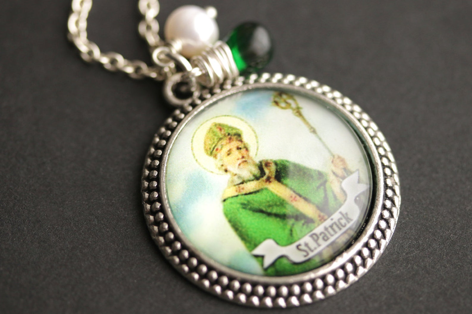 St Patrick Necklace. Saint Patrick Pendant With Fresh Water - Etsy