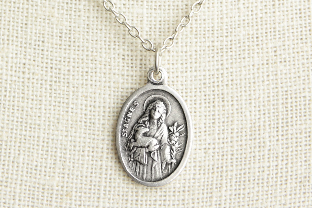 Saint Agnes Medal Necklace. St Agnes Necklace. Catholic Necklace ...