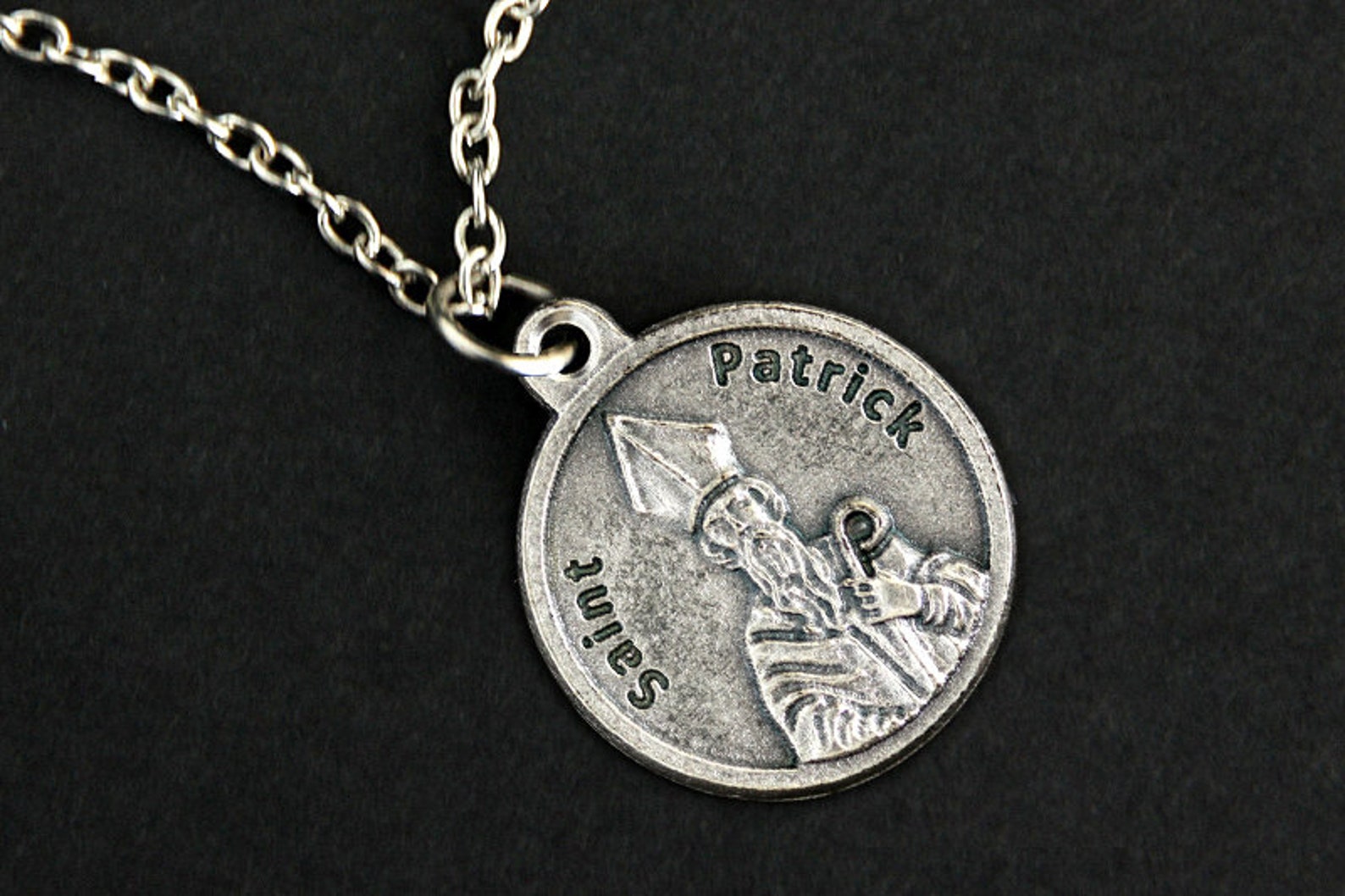 St Patrick Necklace. Patrick Prayer Necklace. Round Medal Necklace ...