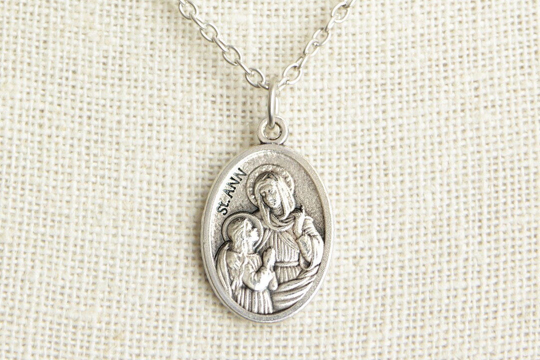 Saint Ann Medal Necklace. Saint Anne Necklace. St Ann Catholic Necklace ...