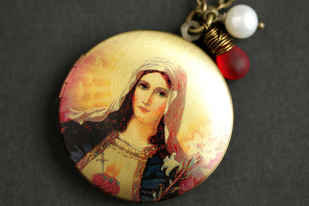 Mother Mary Locket Necklace. Our Lady Mary Necklace. Christian Locket ...