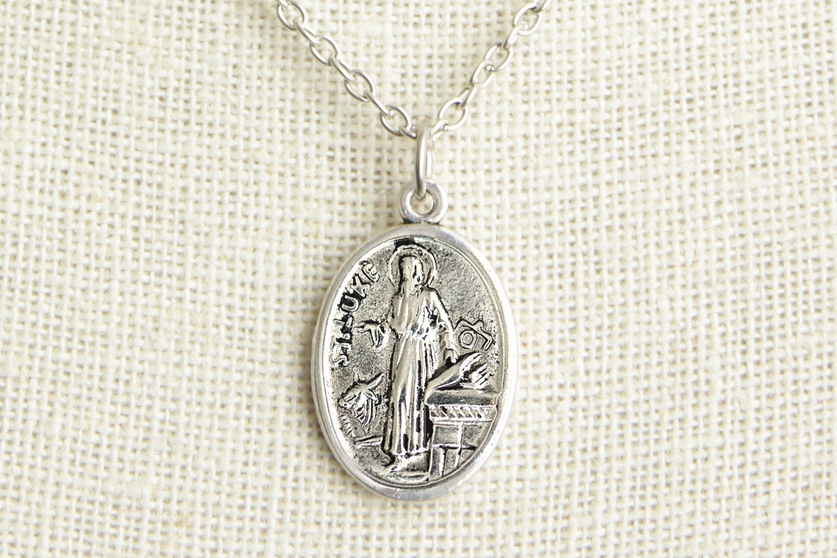 Saint Luke Medal Necklace. St Luke Necklace. Catholic Necklace. Patron ...