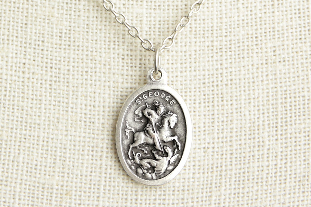 Saint George Medal Necklace. St George Necklace. Catholic Necklace ...