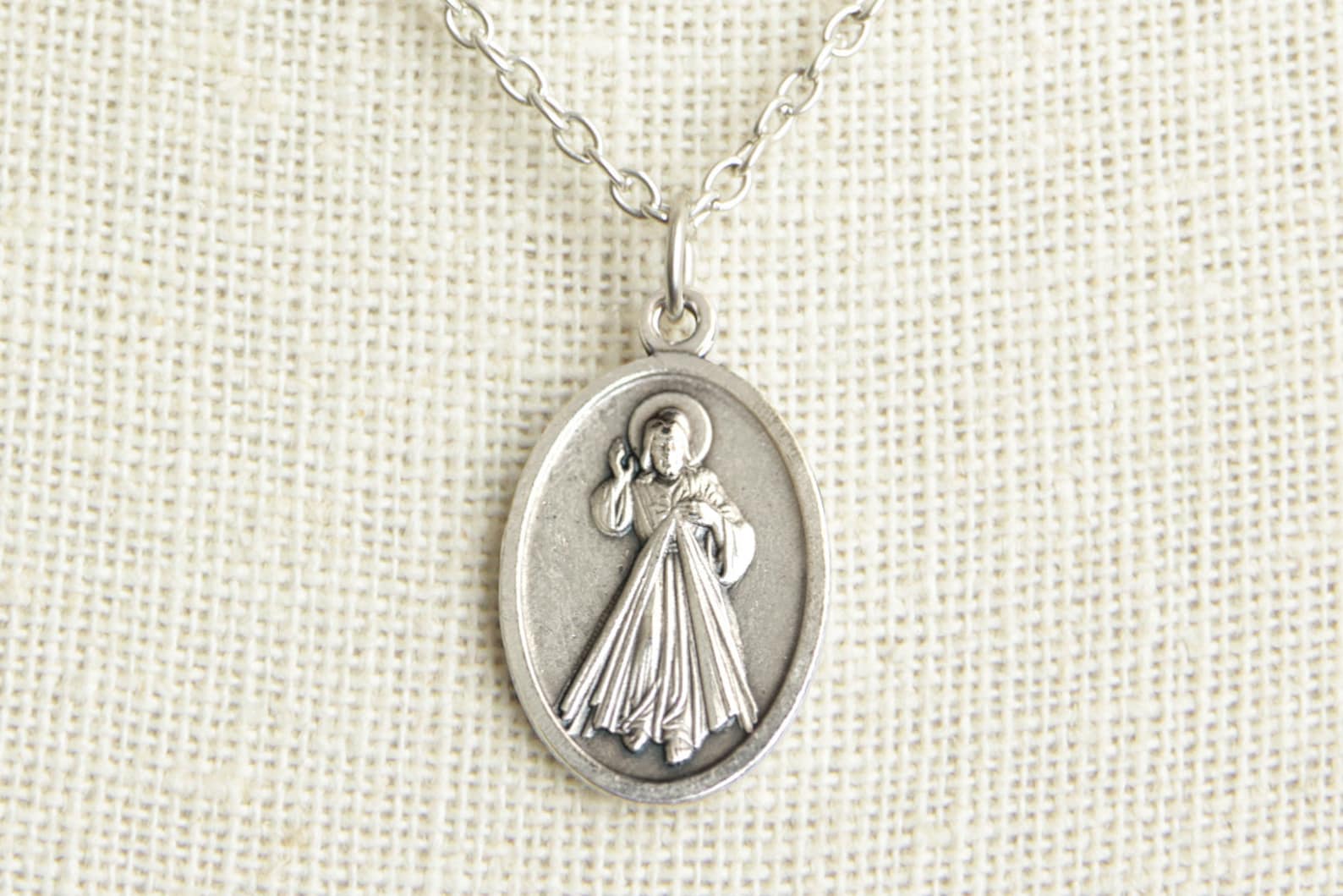 Divine Mercy Medal Necklace. Divine Mercy Necklace. Catholic Necklace ...
