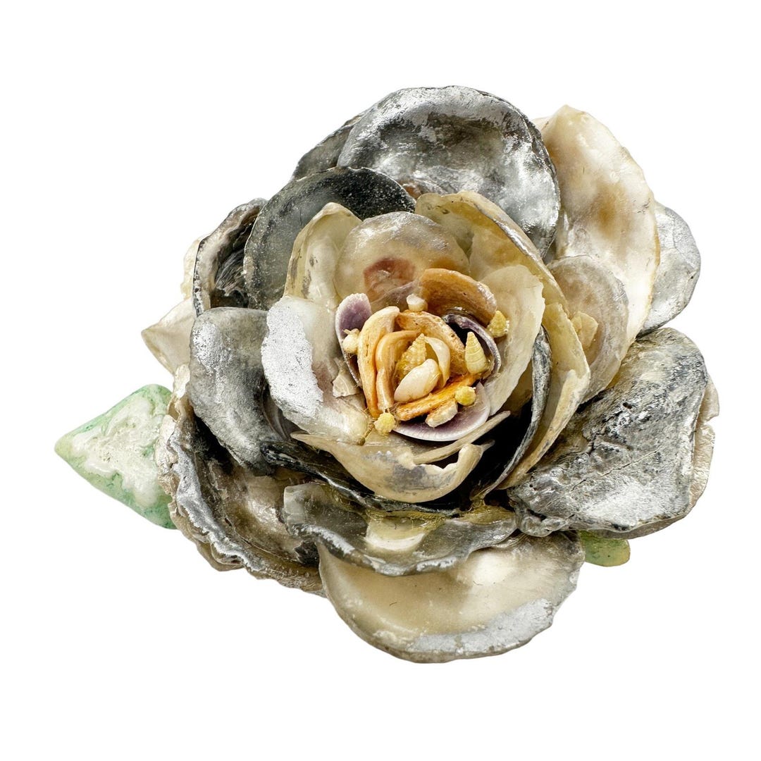 Vintage Pearlescent Gray Seashells Flower BROOCH Shells Floral Jewelry ...