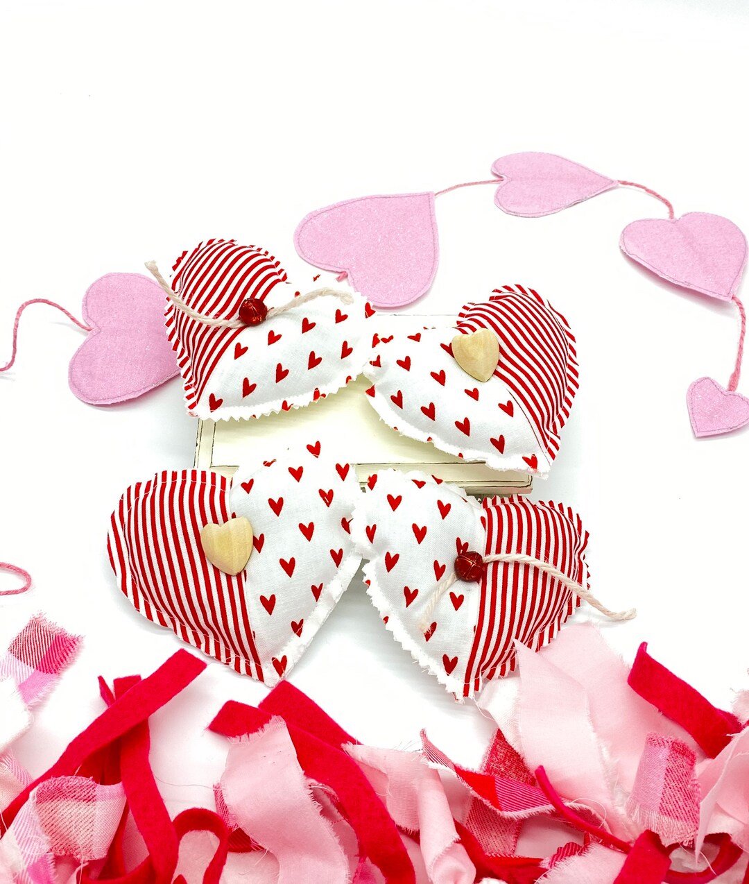 Valentine's Day Hearts, Farmhouse Fabric Hearts, Valentines Hearts ...
