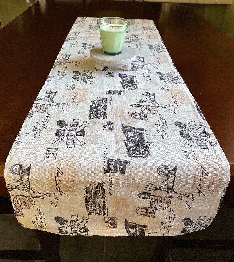 Farmhouse Table Runner, Tractor Table Linens, Farmer Market, Country ...