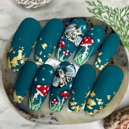 Magickal Moth & Mushroom Custom Press on Nails Gel Press on - Etsy