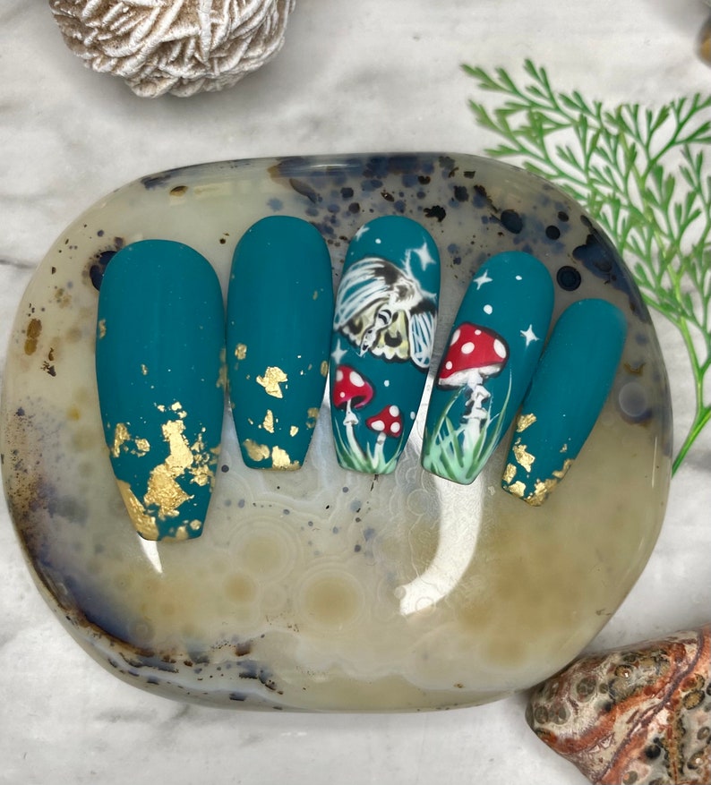Magickal Moth & Mushroom Custom Press on Nails Gel Press on - Etsy