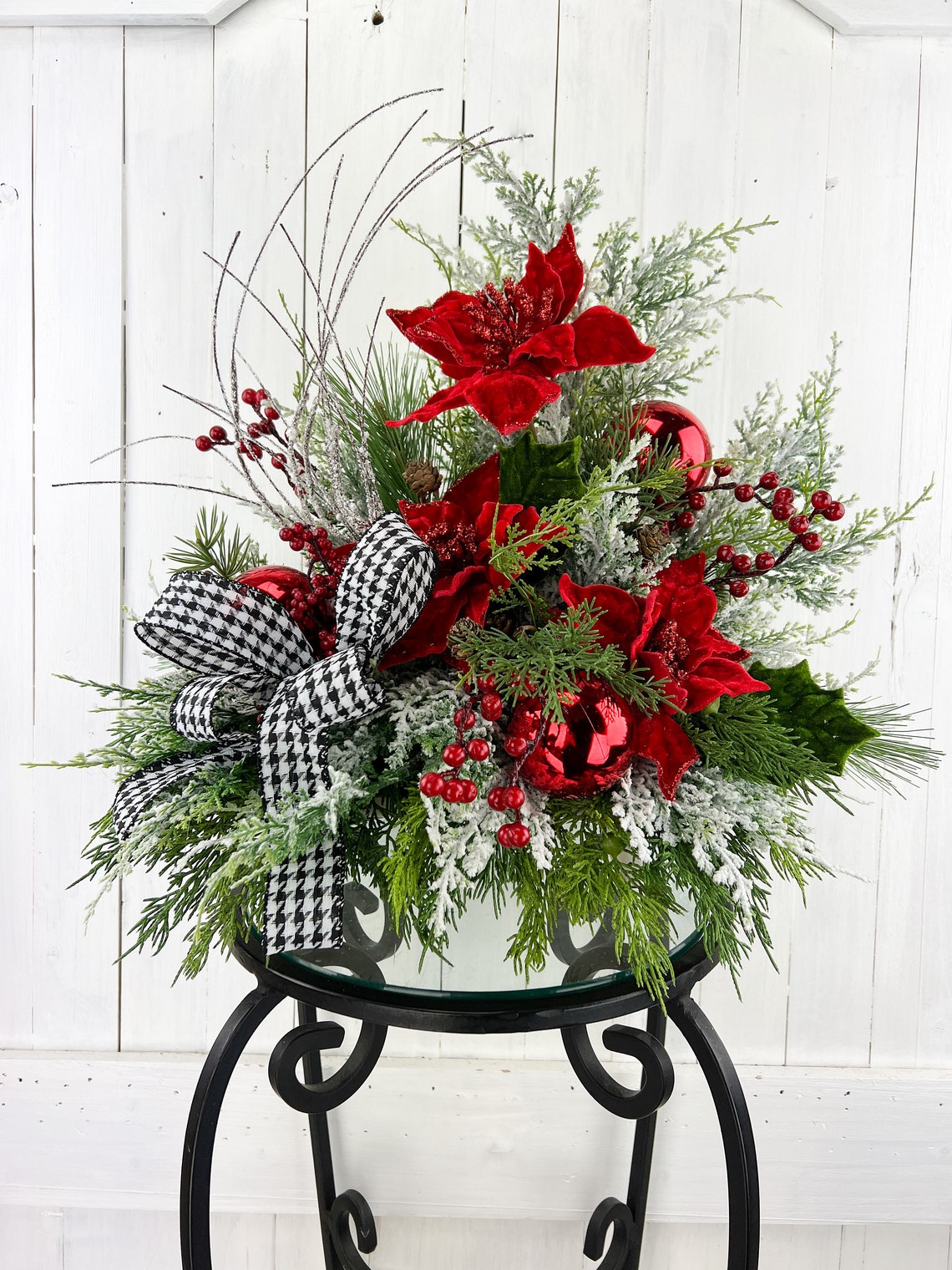 Poinsettia Floral Arrangement Christmas Table Decor Holiday - Etsy