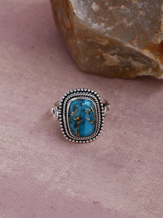 Blue Copper Turquoise Gemstone Solid 925 Sterling Silver - Etsy