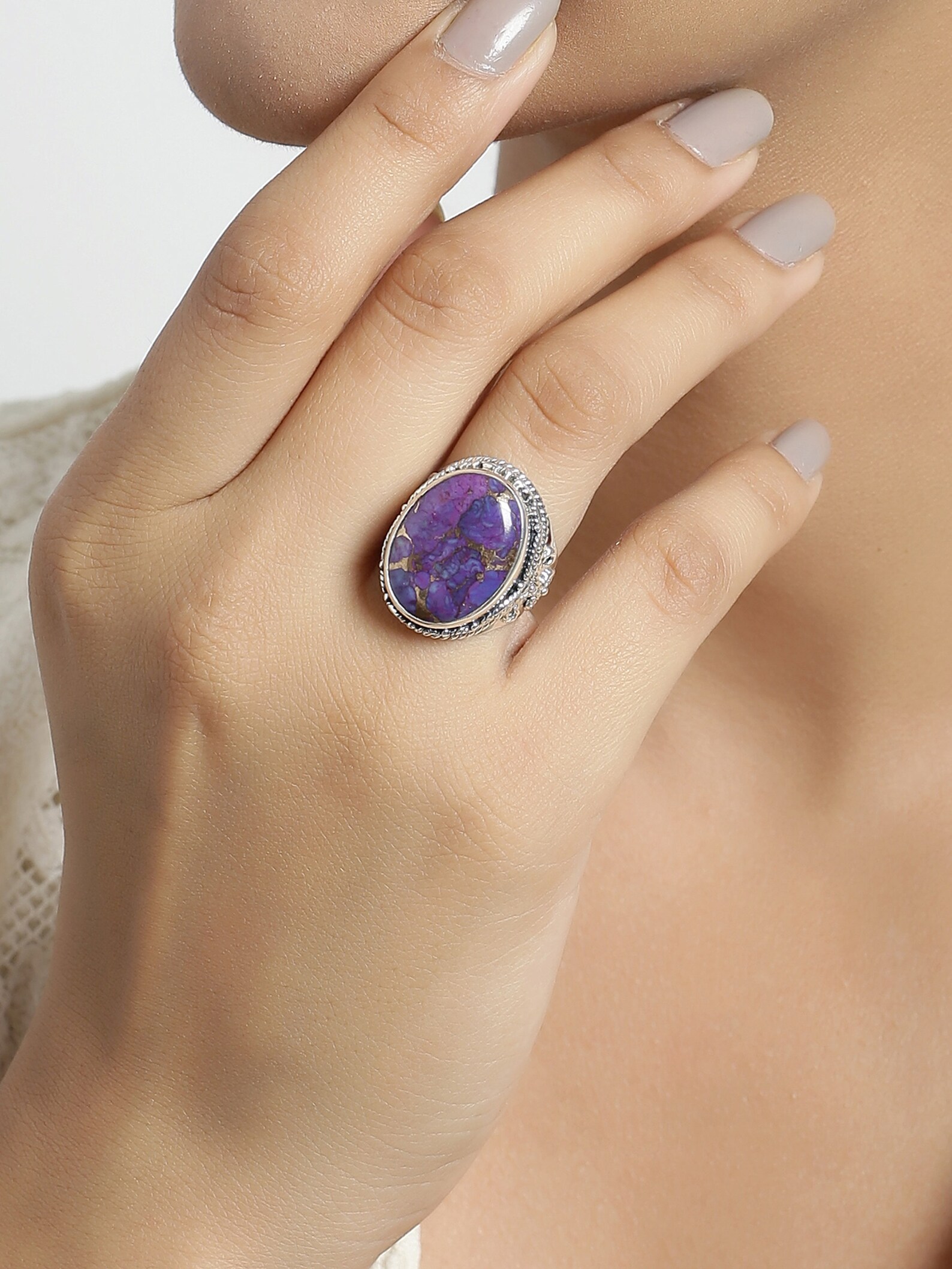 Purple Copper Turquoise Gemstone Solid 925 Sterling Silver - Etsy