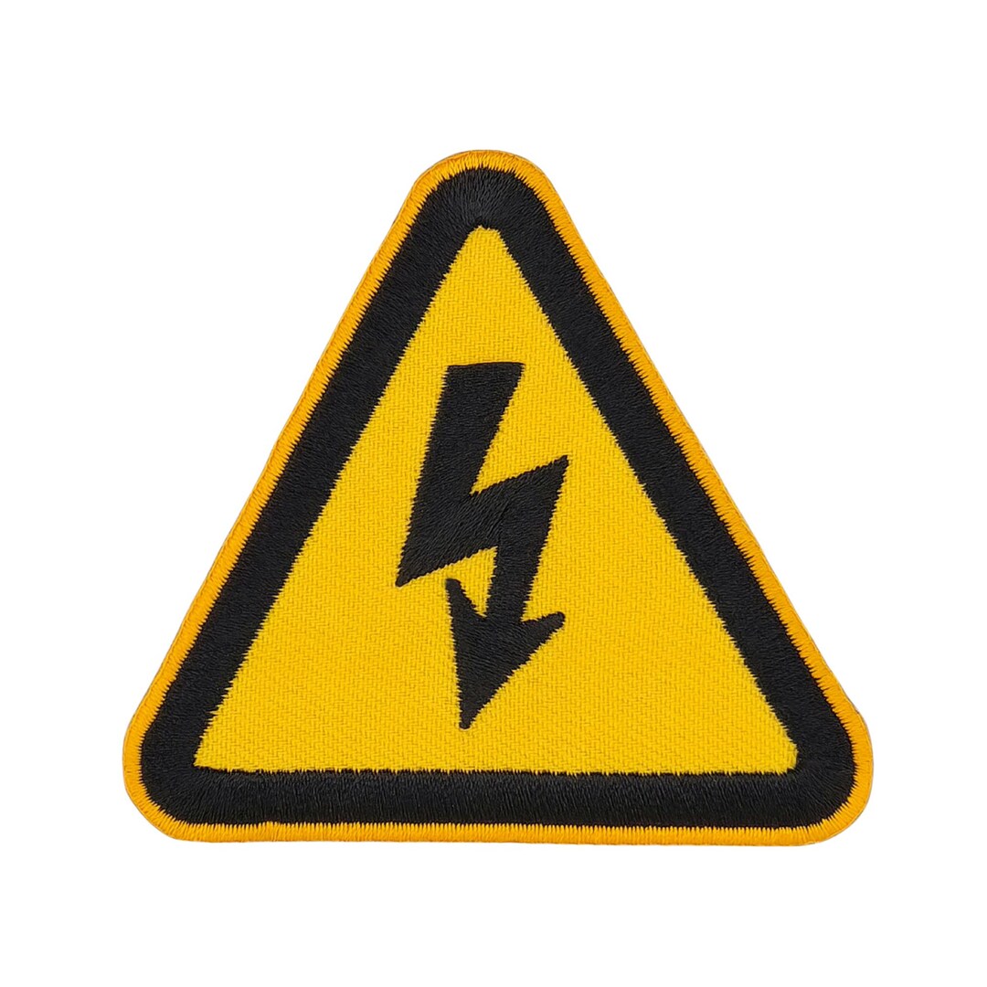 Bc46 - Caution Electricity Patch for Ironing or Sewing On, Iron-on Patch, Lightning Warning Sign ...