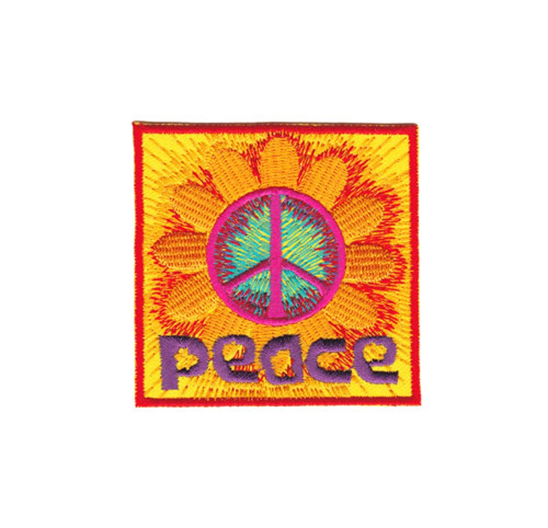 Bg20 Peace Sign Flower Orange Patch Iron-on Applique Patch Size 7.0 X 7 ...