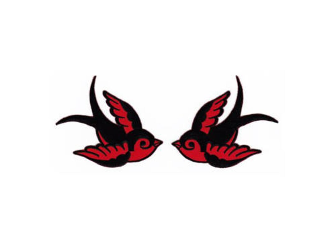 Ak01 Swallows Set Black Red 2 Pieces Rockabilly Birds Patch Iron-on ...