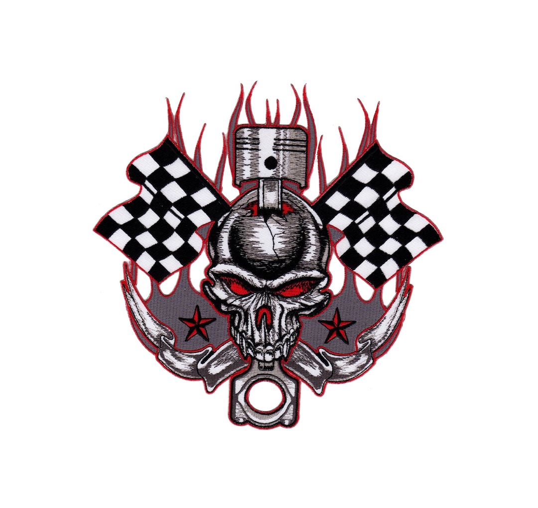 Backpatch#18 Skull Flag Piston Large Patch Back Patch Biker Cowl Iron ...