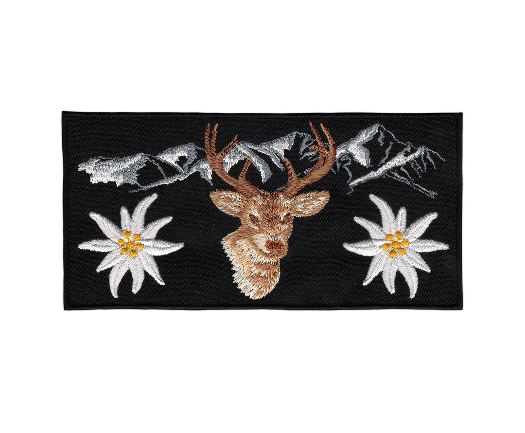 Ap55 Alpine Edelweiss Deer Black Patch Iron-on Traditional Costume ...