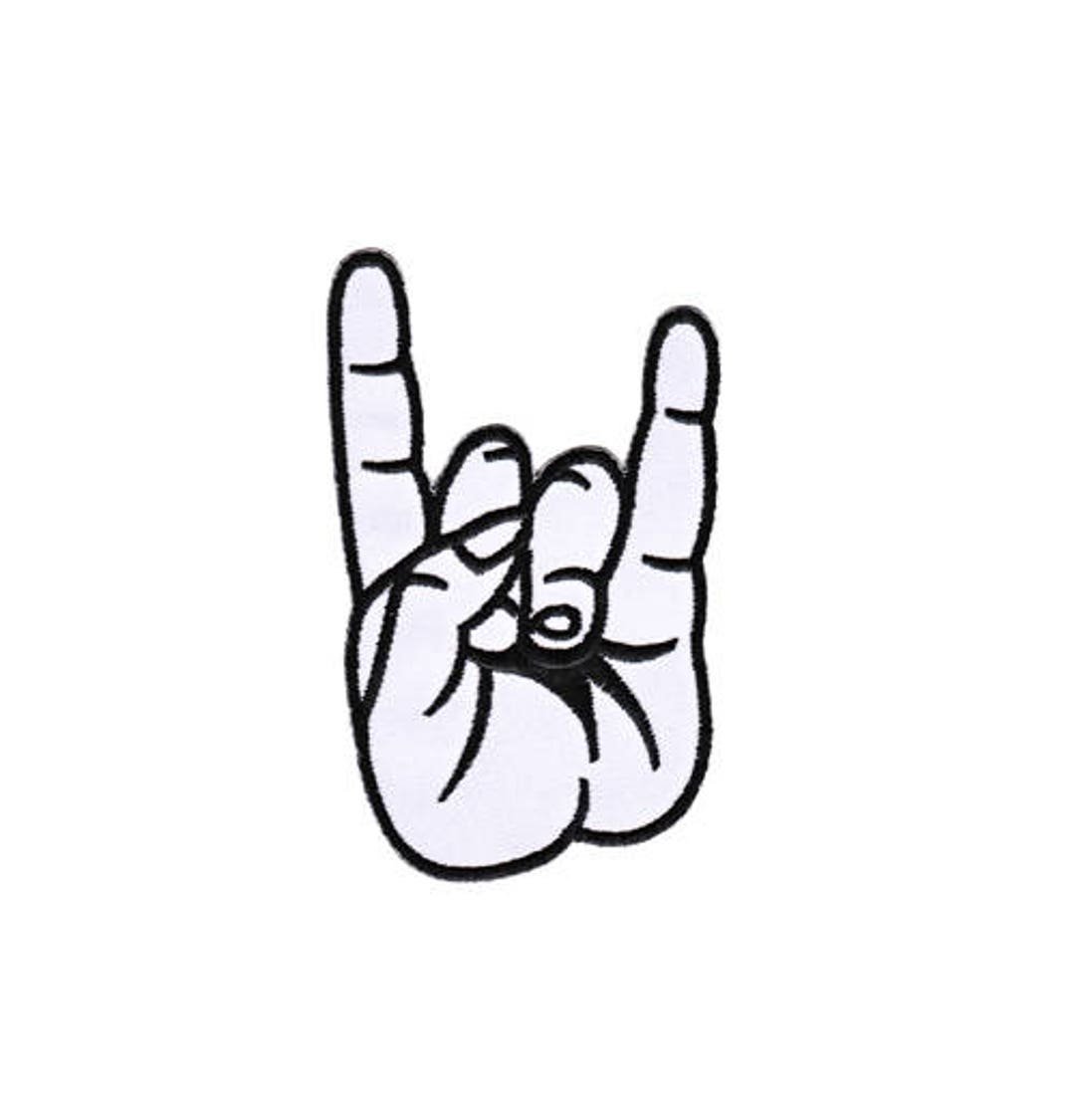 Be31 Metal Hand Weiß Handzeichen Mano Cornuta Rock Biker Kutte Aufnäher ...