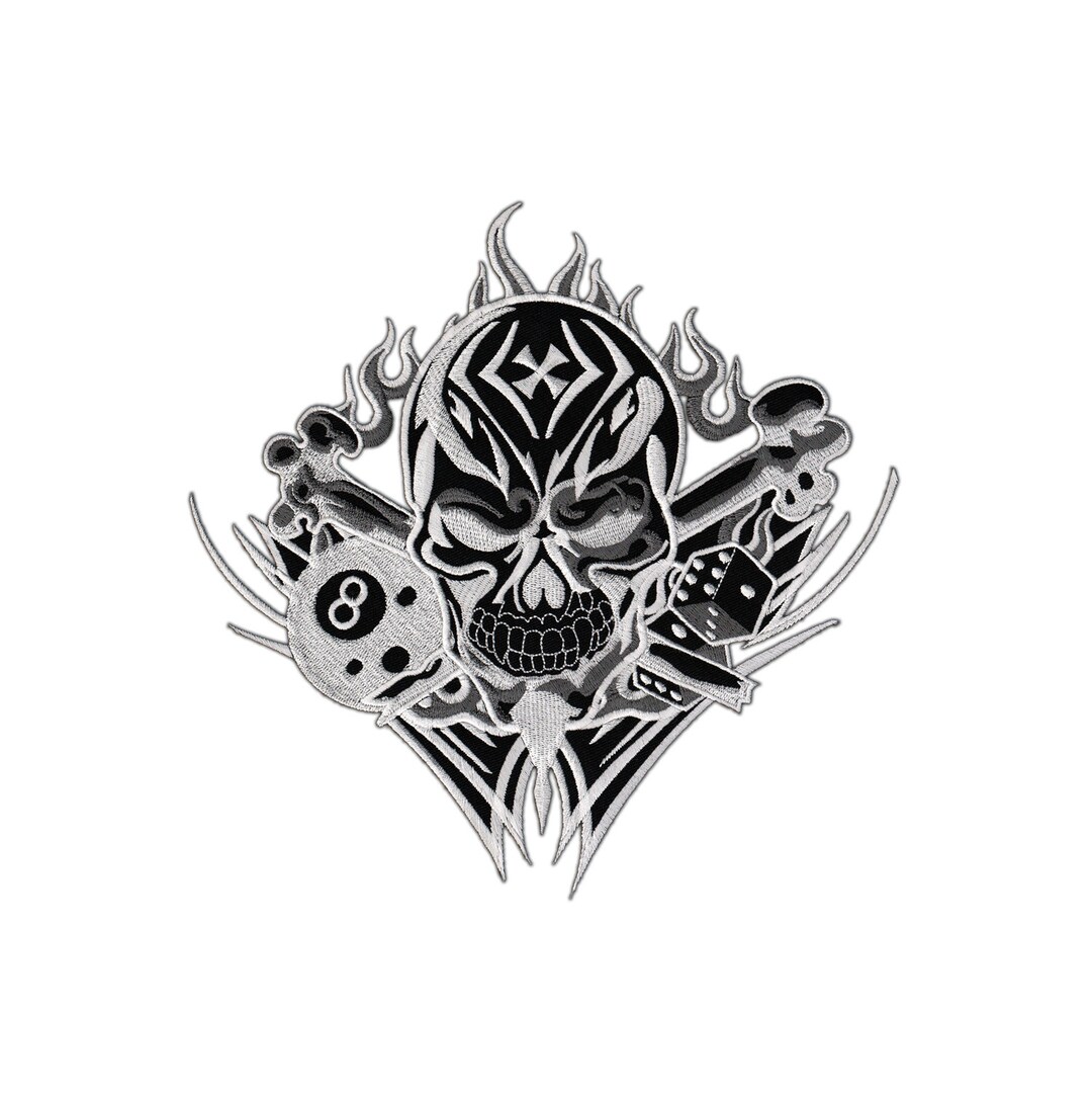 Backpatch19 Skull 8 Ball Dice Large Patch Back Patch Biker Cowl Iron-on ...