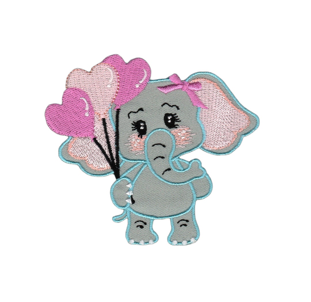 Bk86 - Elephant With Pink Balloons Iron-on Patch Appliqué Children's ...