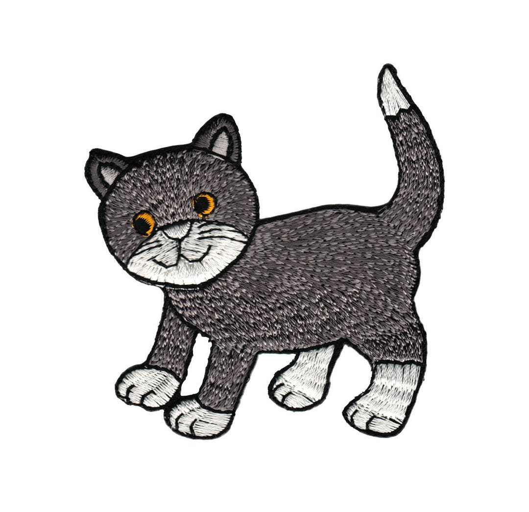 Aa92 Cat Grey Animal Children Patches Patching Ironing Application ...