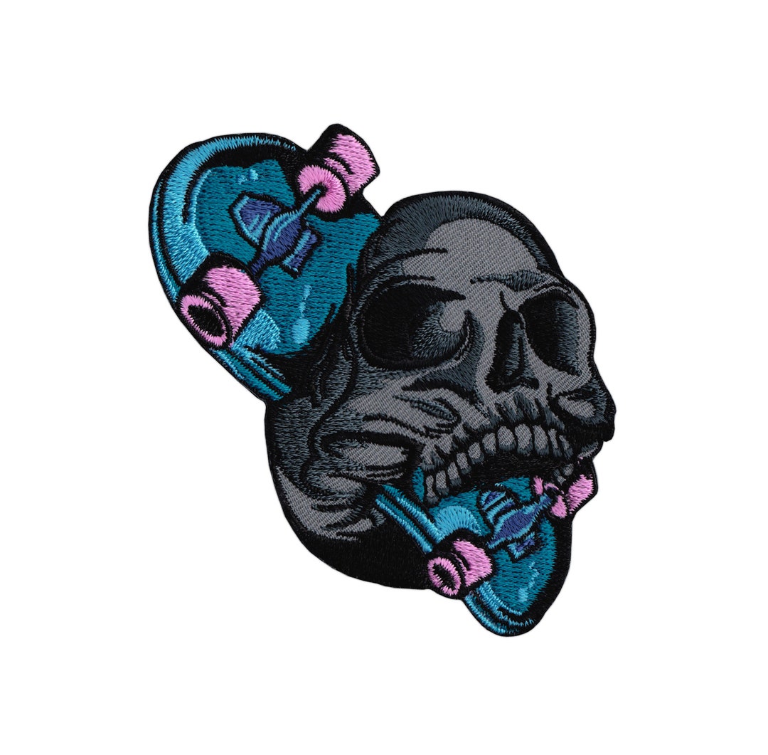 Aa78 Skateboard Skull Patch Iron-on Application Patch Size 7.5 X 9.0 Cm ...