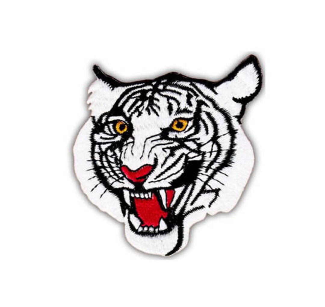 Am34 Tiger Head White Animals Zoo Children Patch Iron-on Application ...