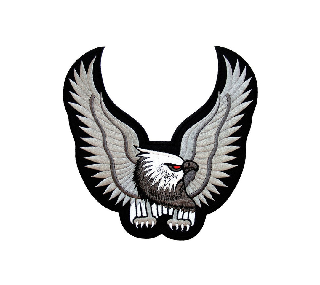 Backpatch#08 Eagle Bird Grey Large Patch Back Patch Biker Cowl Iron-on ...
