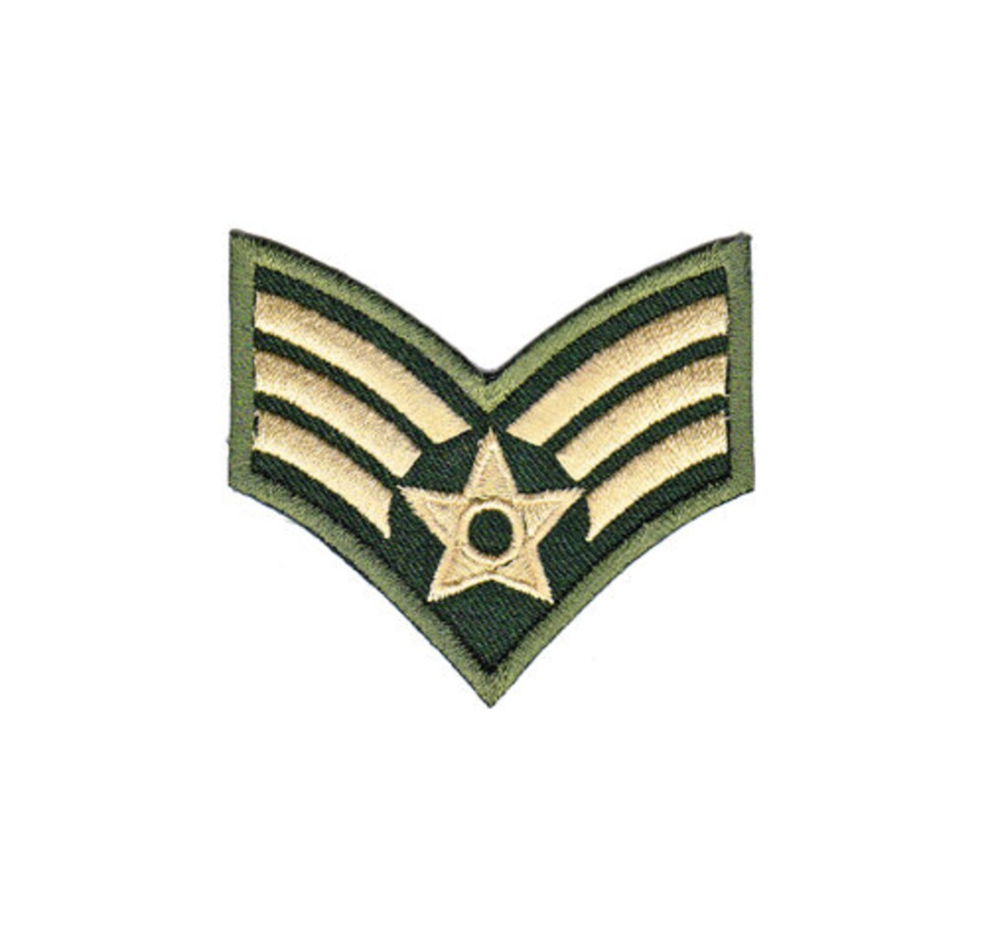 As06 U.S. Army Sergeant Gold Badge Iron-on Patch Applique Size 6.5 X 6. ...