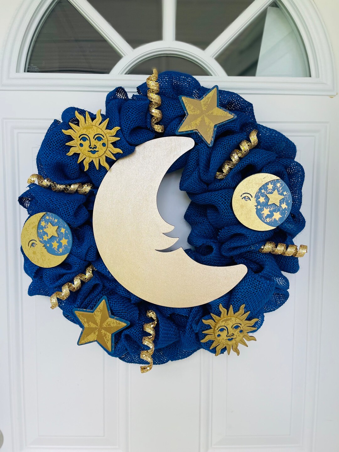 Blue Sun Moon and Stars Burlap Wreath - Etsy