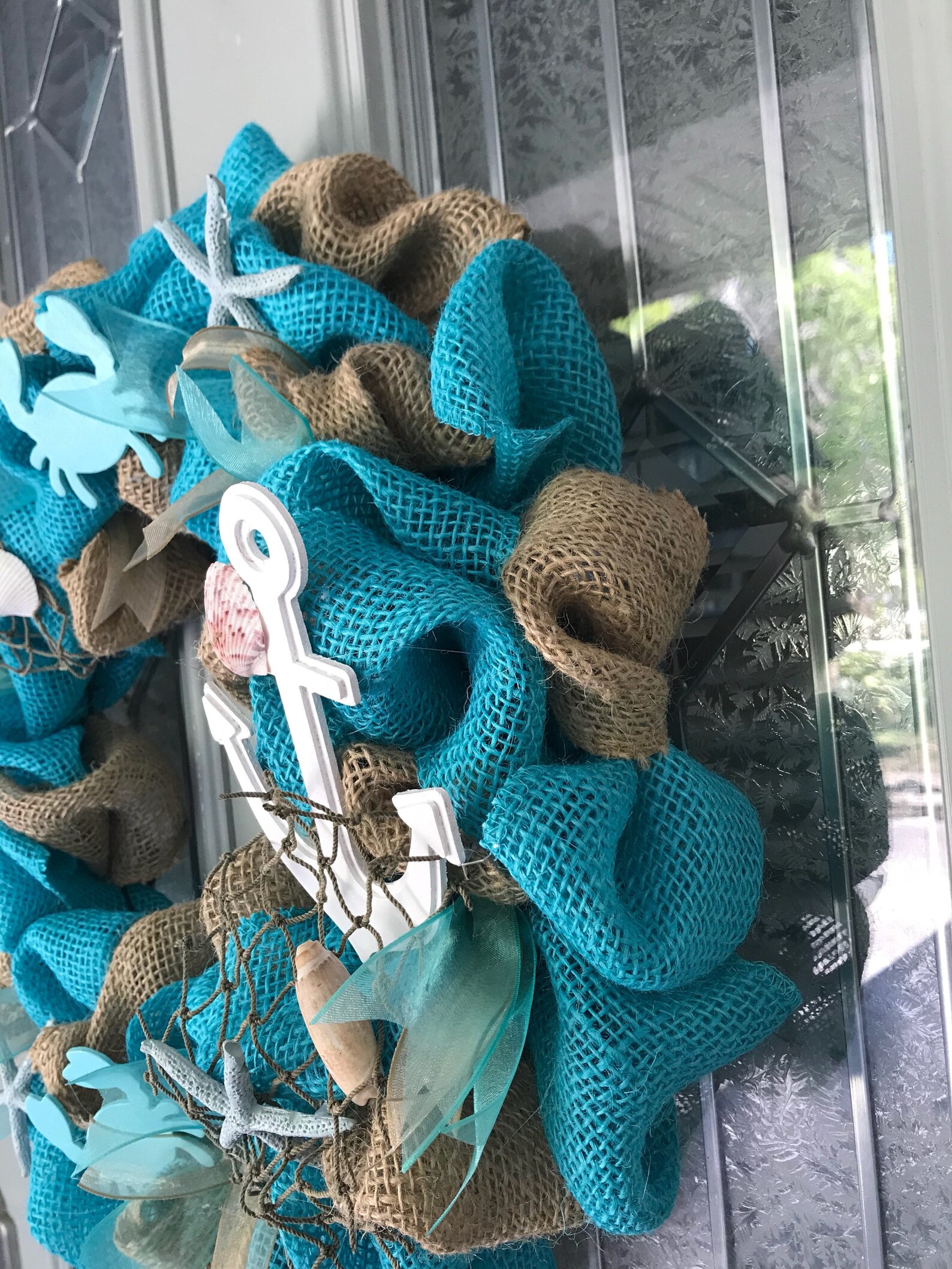 Nautical Beach Wreath With Shells Anchor Crabs Netting and | Etsy