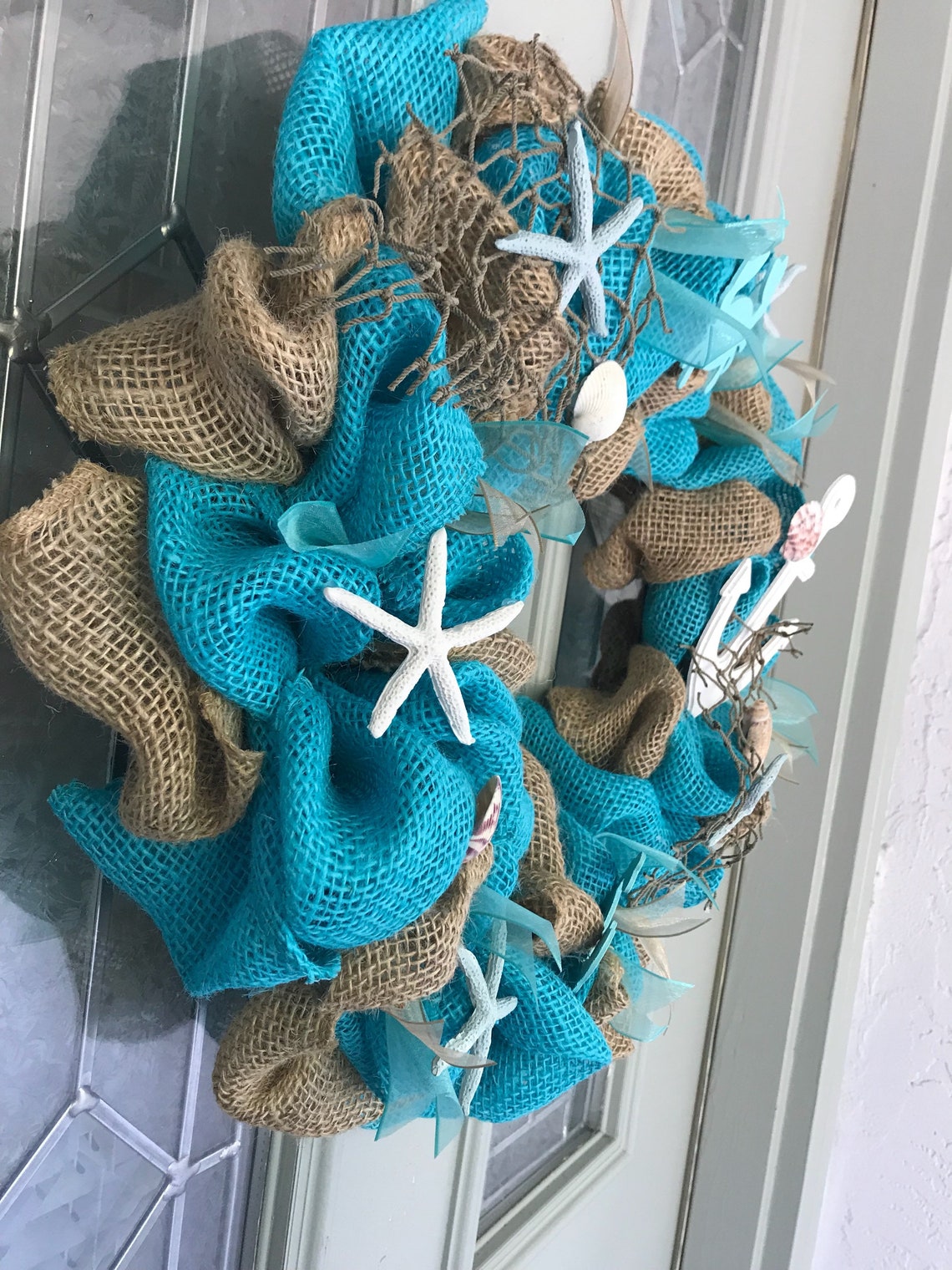 Nautical Beach Wreath With Shells Anchor Crabs Netting and | Etsy