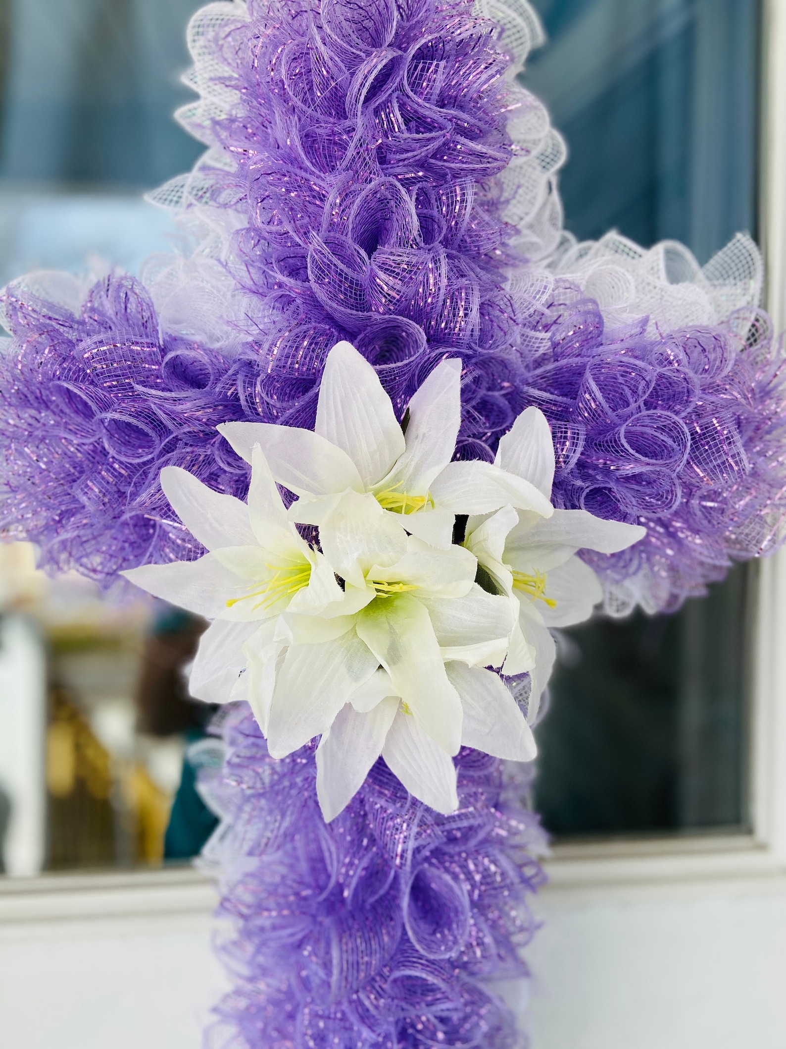 Purple and White Easter Cross With Lilies - Etsy