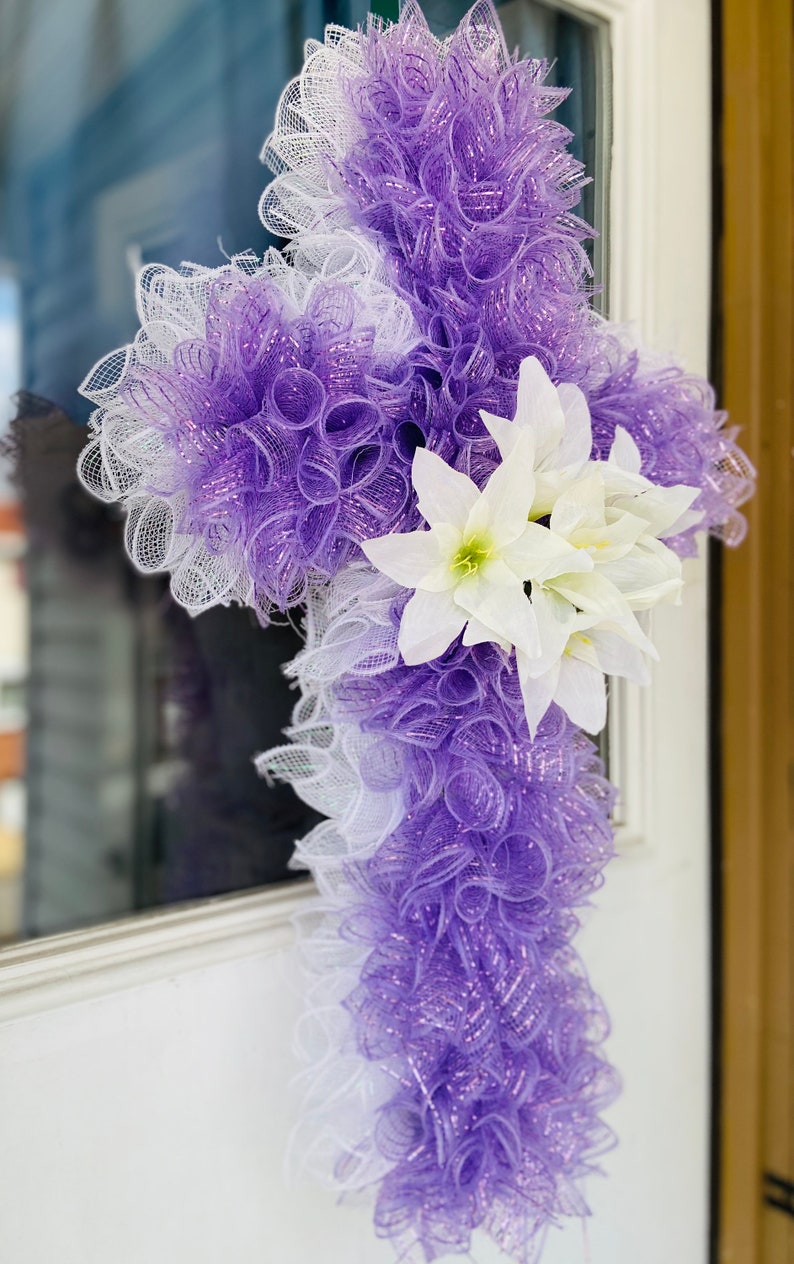 Purple and White Easter Cross With Lilies - Etsy
