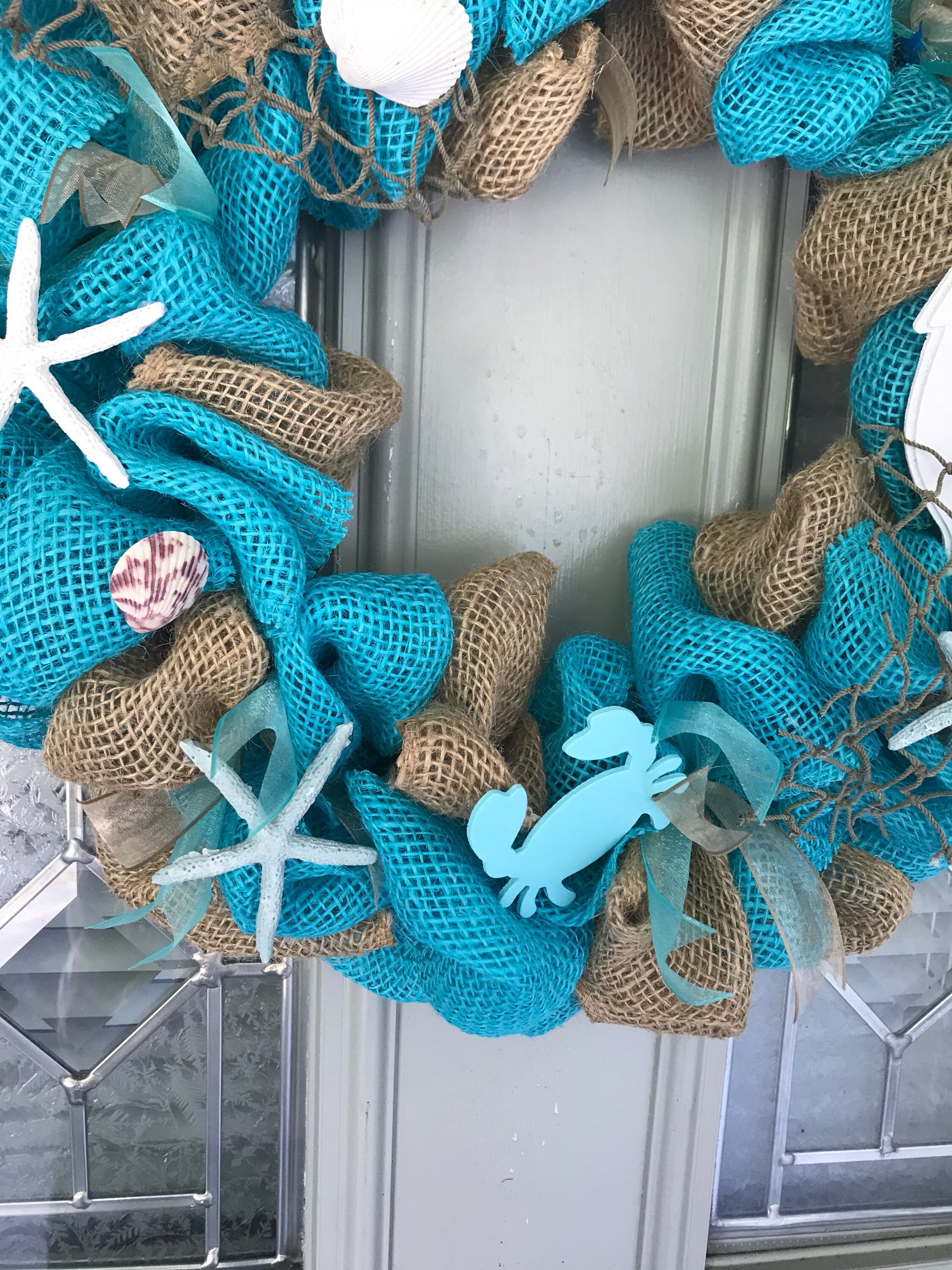 Nautical Beach Wreath With Shells Anchor Crabs Netting and | Etsy