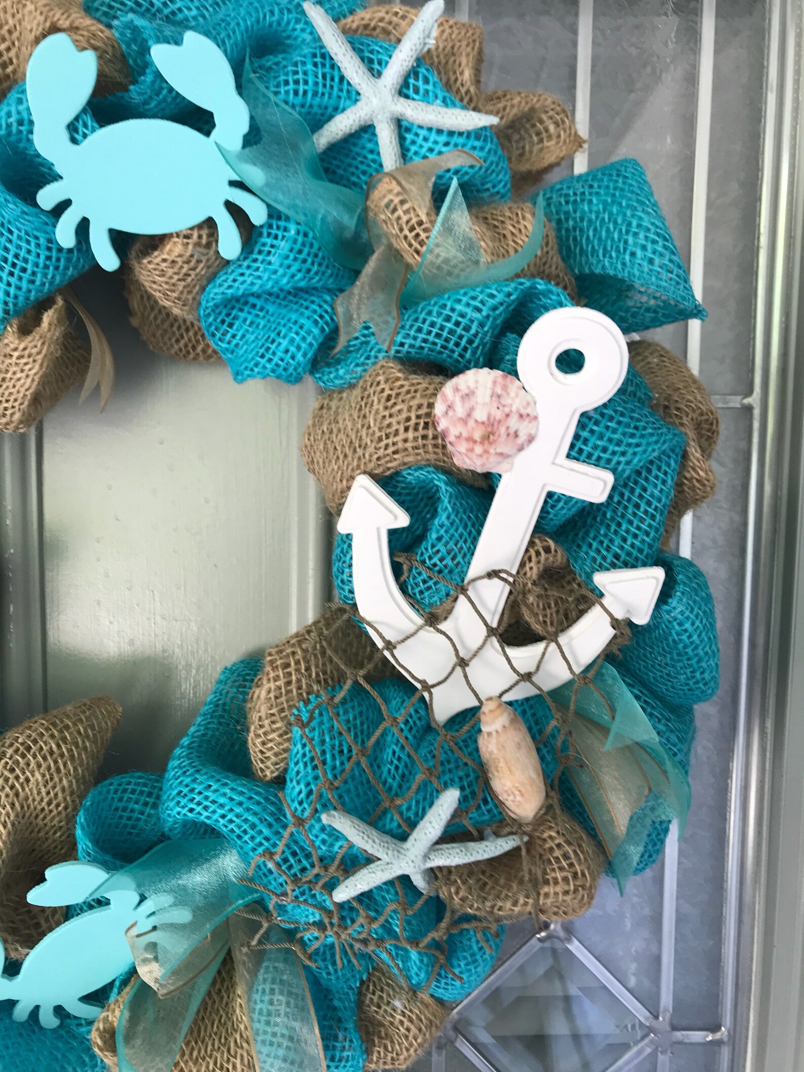 Nautical Beach Wreath With Shells Anchor Crabs Netting and | Etsy