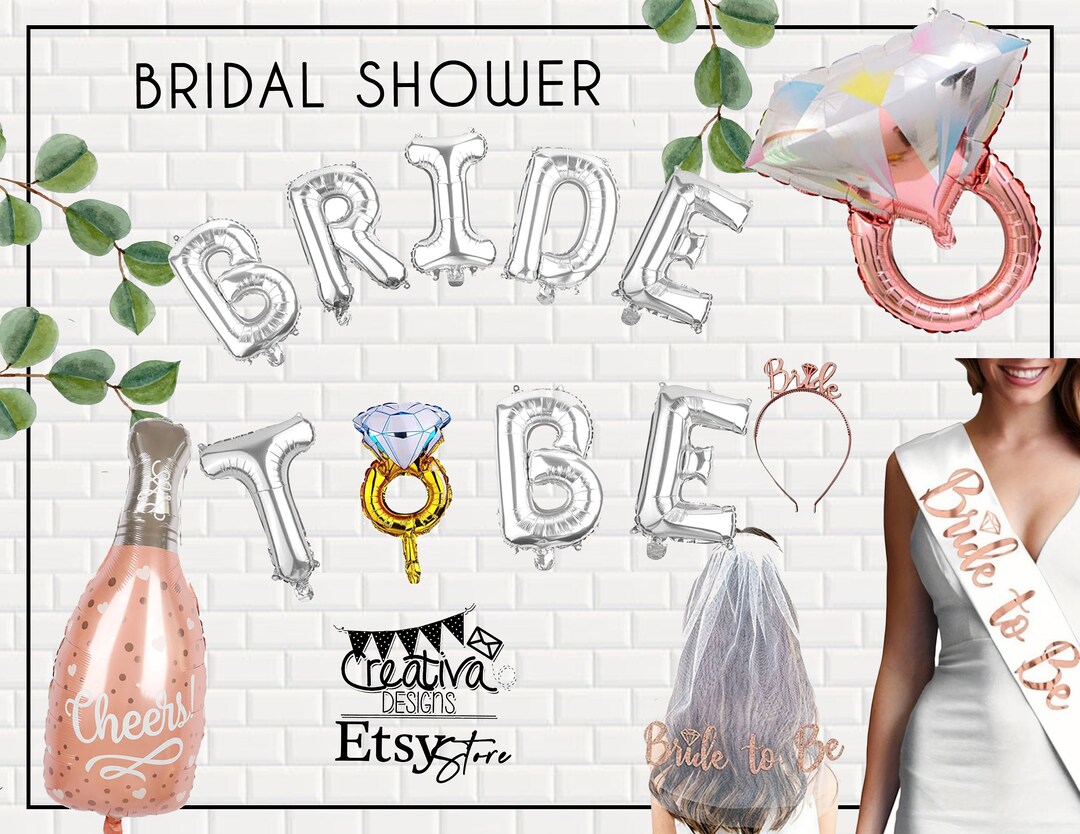 Bridal Shower Set, Balloon Banner, Cheers Bottle Foil Balloon, and Foil ...