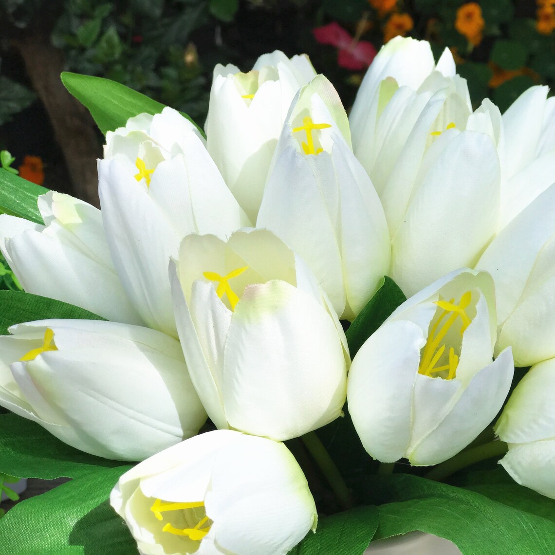 18 Heads Silk Tulips Centerpiece in White Ceramic Vase for | Etsy