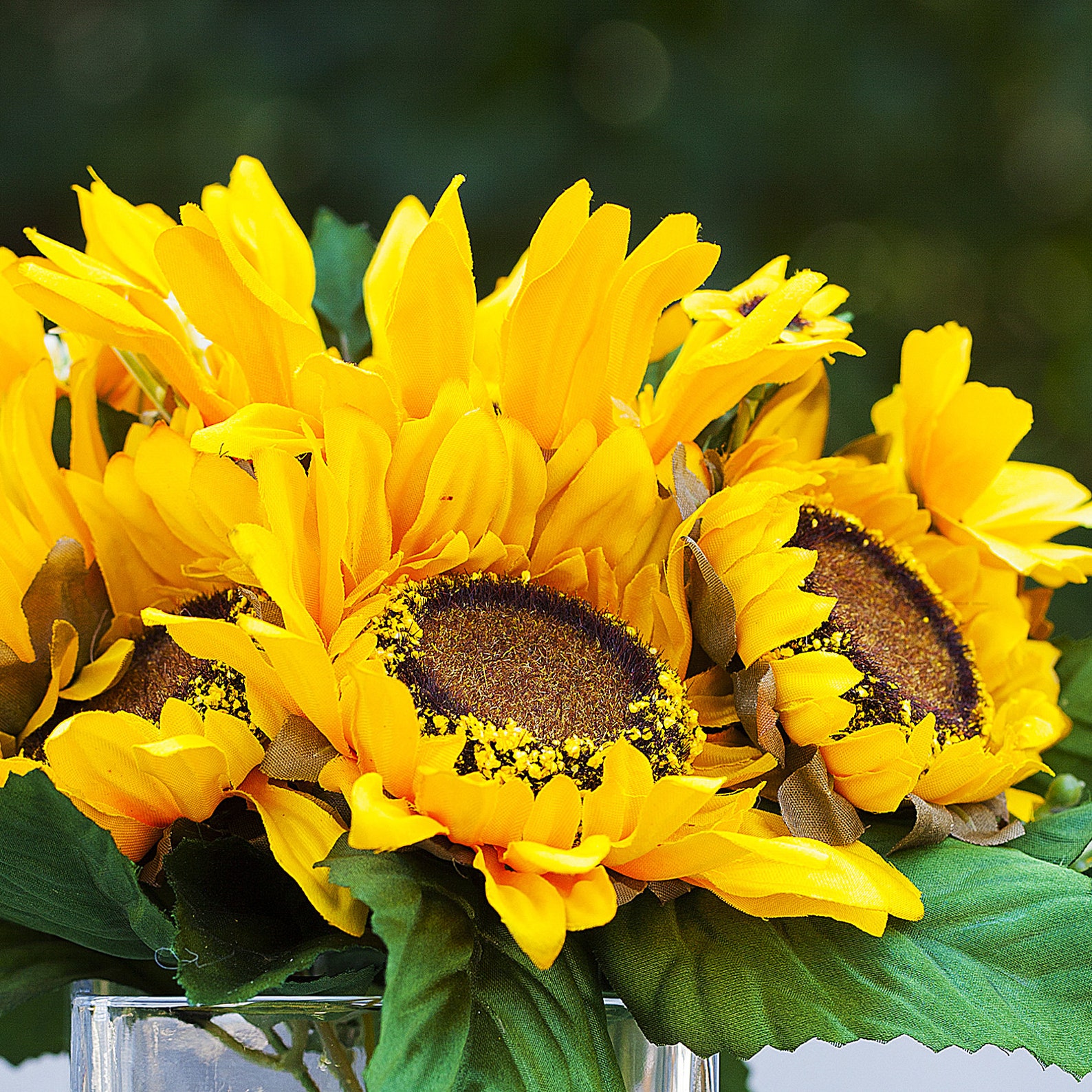 Enova Home Artificial Sunflower Arrangement in Cube Glass Vase - Etsy