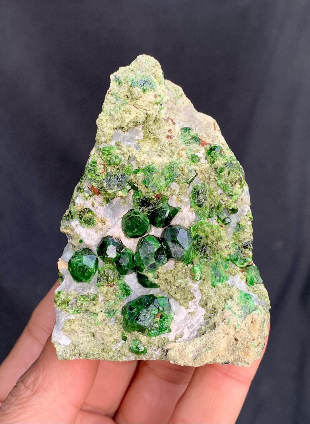 Natural Rare Green Demantoid Garnet Crystals Bunch Specimen on Matrix ...