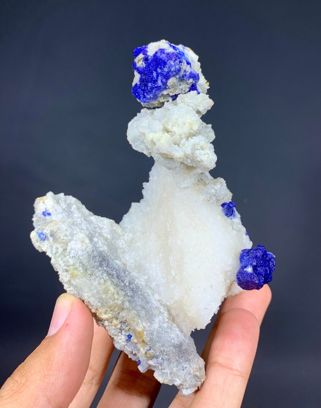 Natural Deep Blue Lazurite Crystals Bunch With Calcite From Badakhshan ...