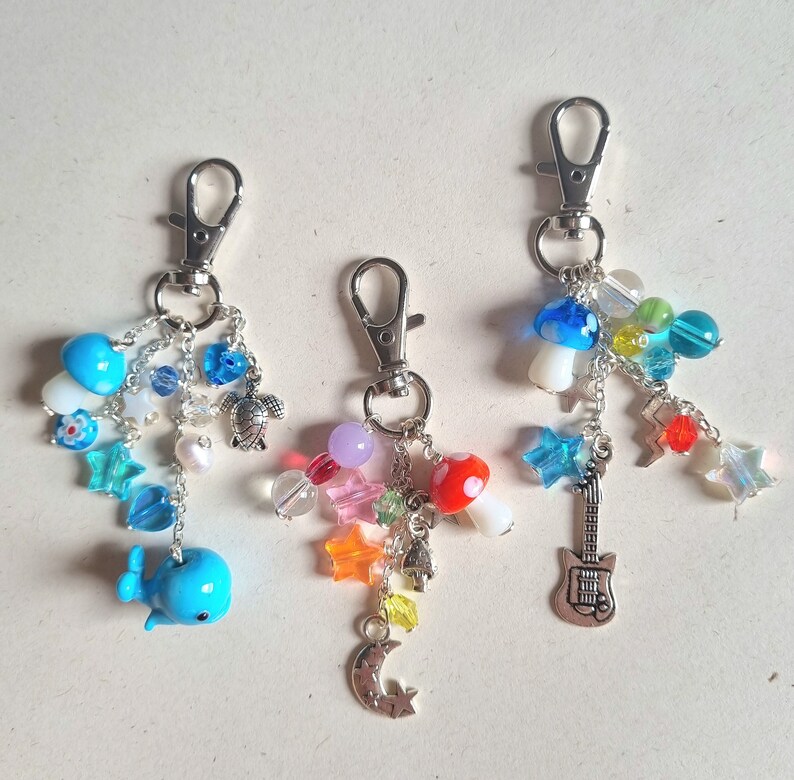 Cute Glass Coloured Keychains With Whale Guitar and Mushroom - Etsy