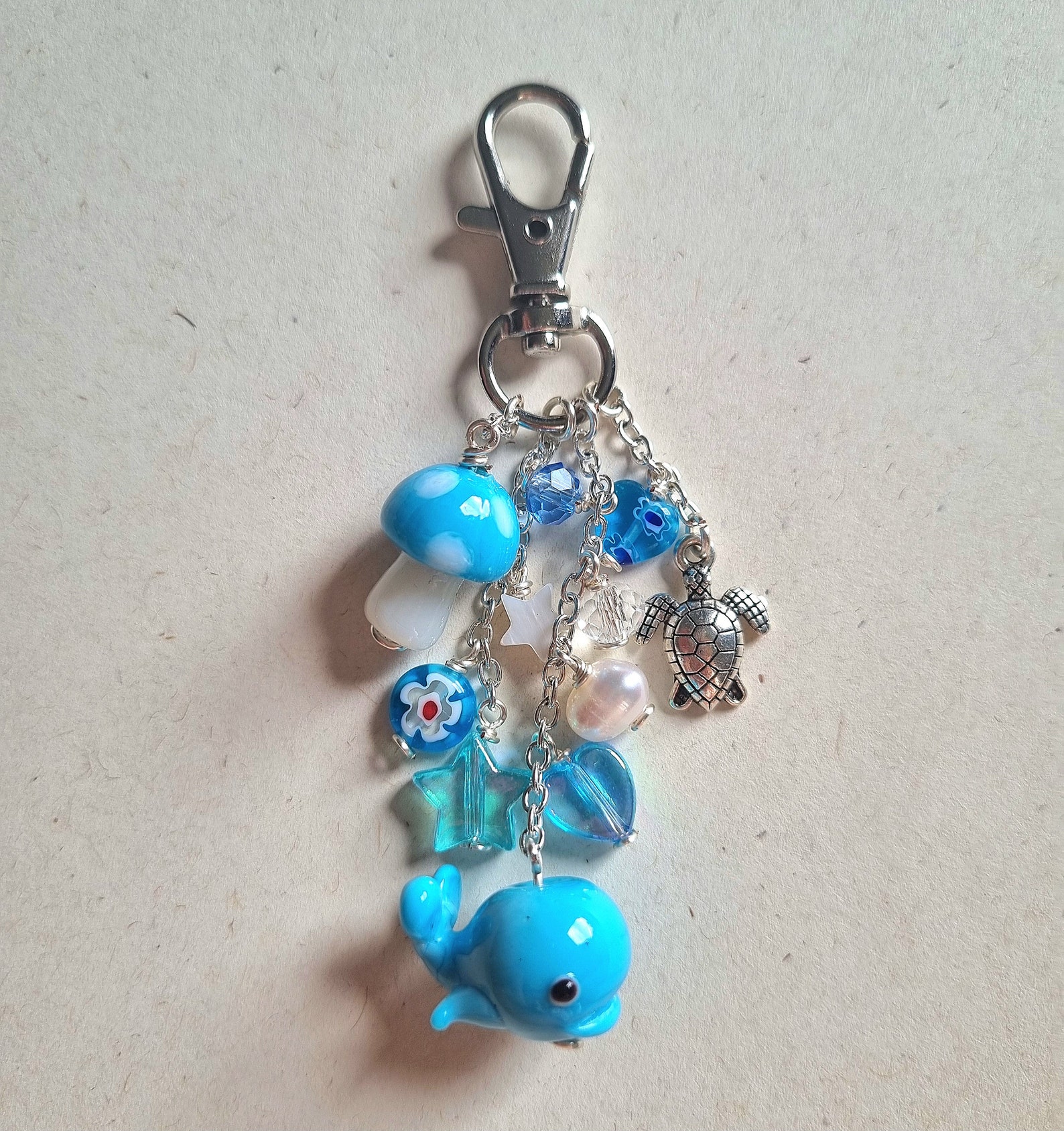Cute Glass Coloured Keychains With Whale Guitar and Mushroom - Etsy