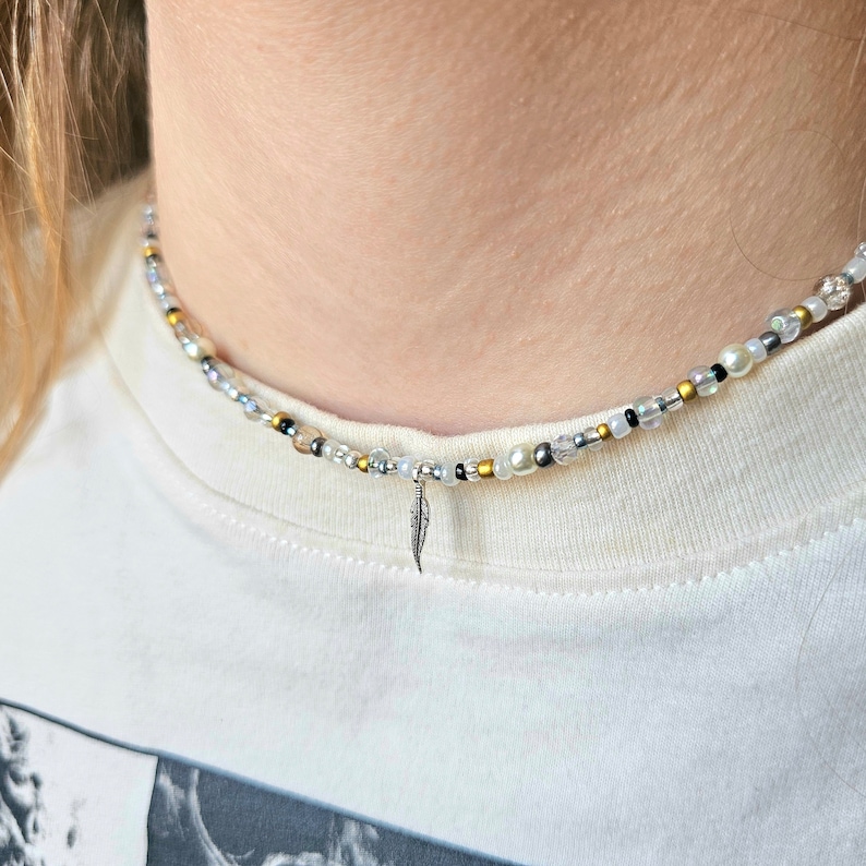 Tortured Poets Department Quill Feather Charm Beaded Necklace Silver ...