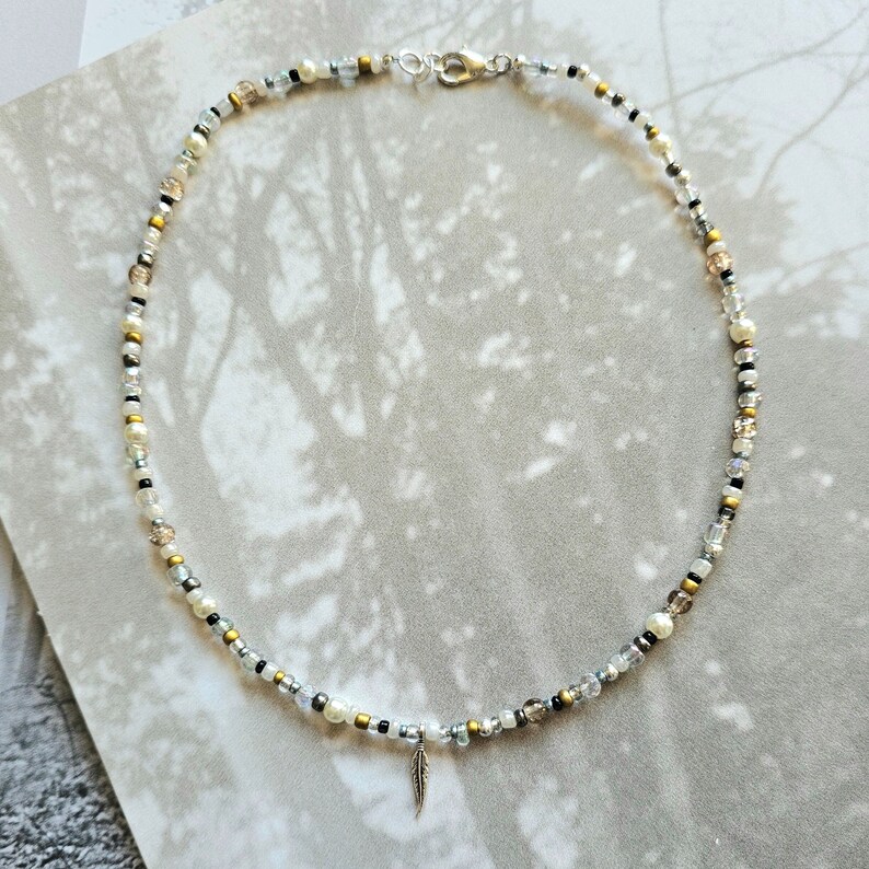 Tortured Poets Department Quill Feather Charm Beaded Necklace Silver ...