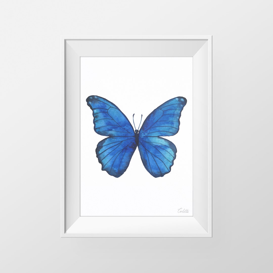 Blue Butterfly Watercolor Print, Printable Butterfly Illustration ...