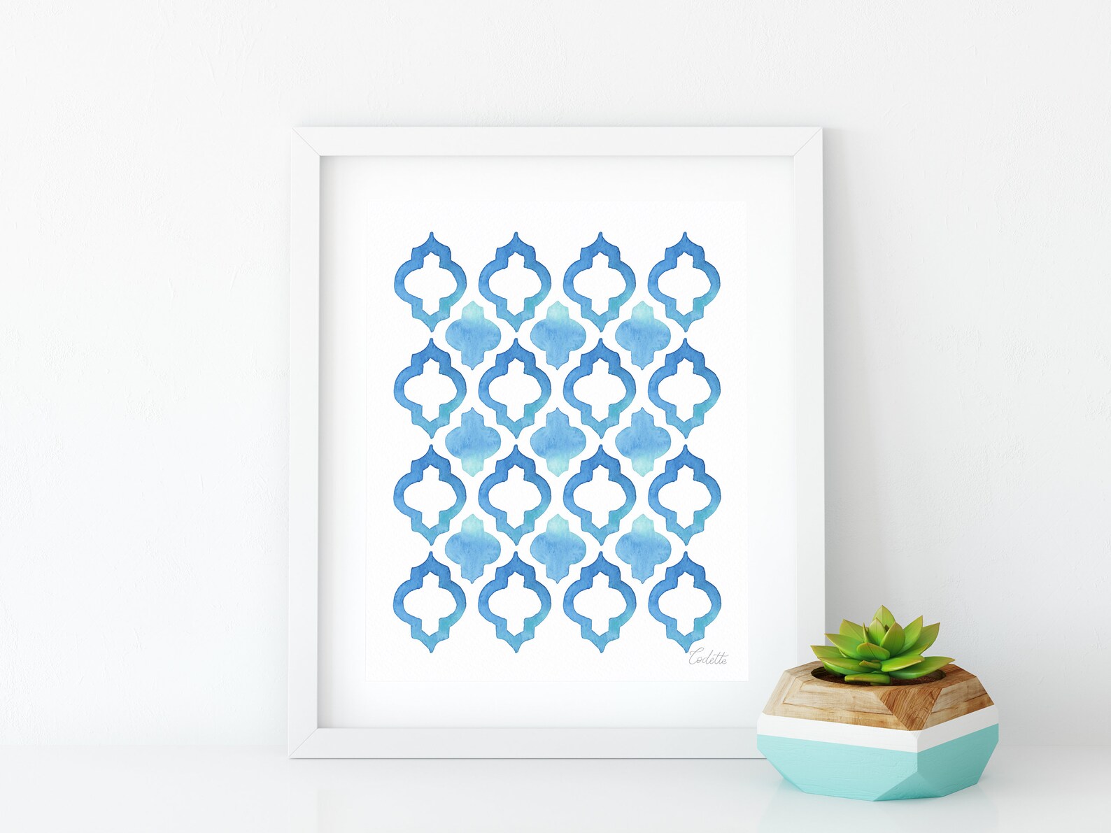 Blue Moroccan Trellis, Geometrical Pattern Illustration, Contemporary ...