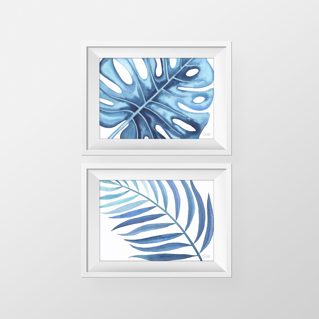 Blue Leaves Watercolor Print, Printable Botanical Illustration ...